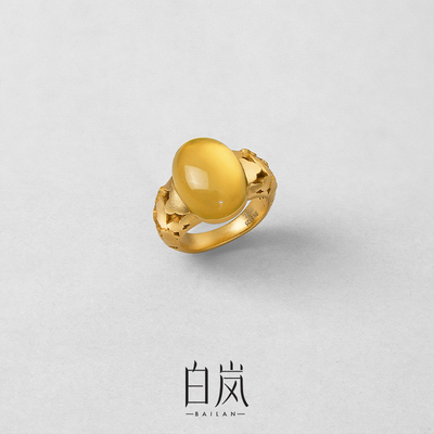 白岚花窗水晶戒指925银黄水晶首饰女复古轻奢气质饰品配饰QL3861