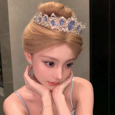 奢华蓝色爆闪大水钻皇冠发饰
