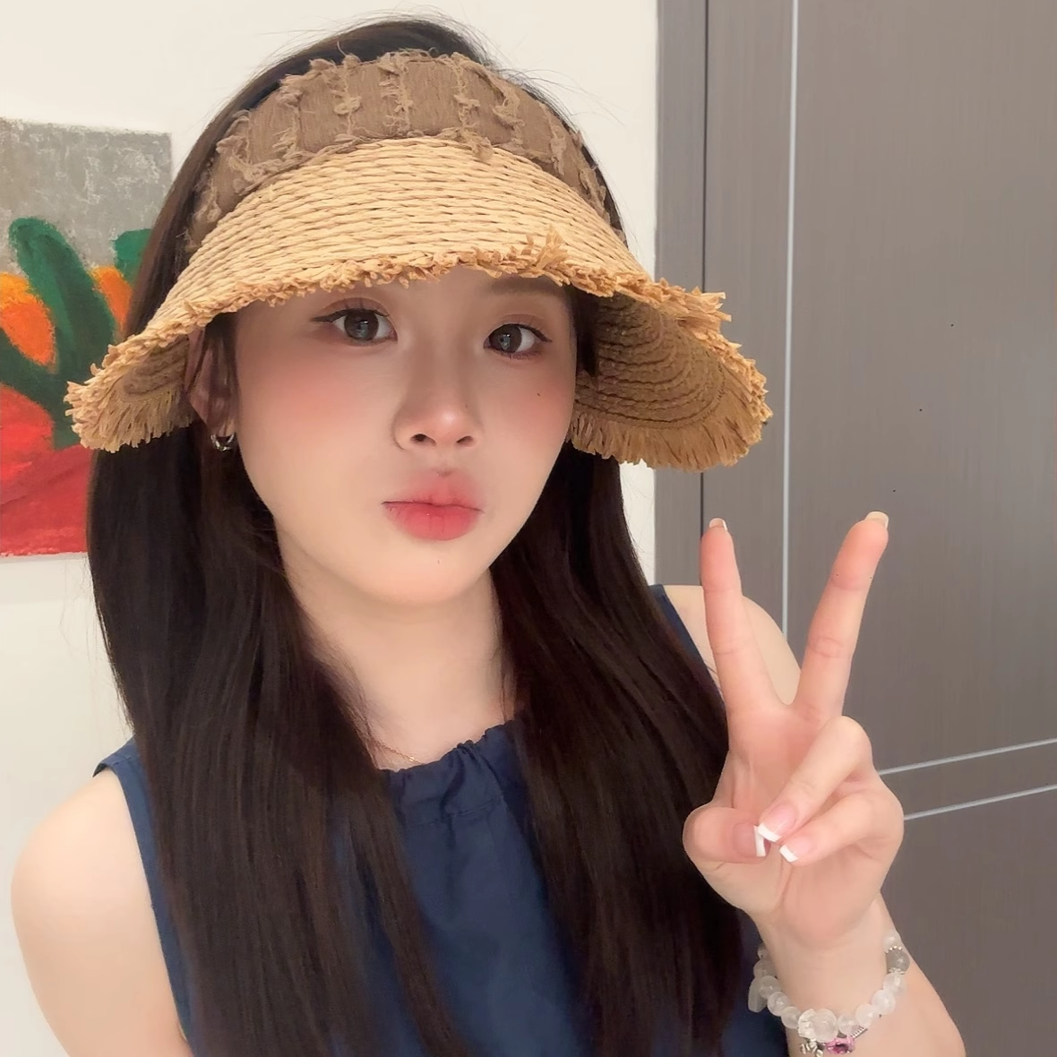 夏季空顶草帽女2025新款海边度假沙滩大帽檐遮阳防晒帽百搭太阳帽