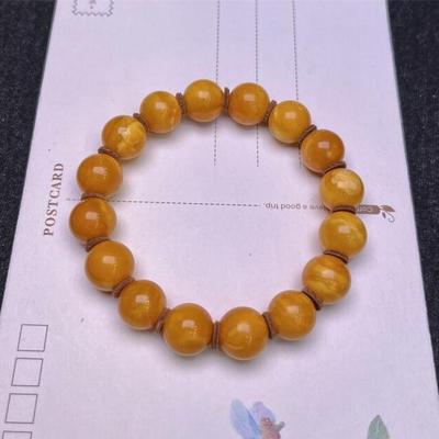 天然俄料原矿古董老花蜜蜡手链手串11.6mm无优化无烤色琥珀秀