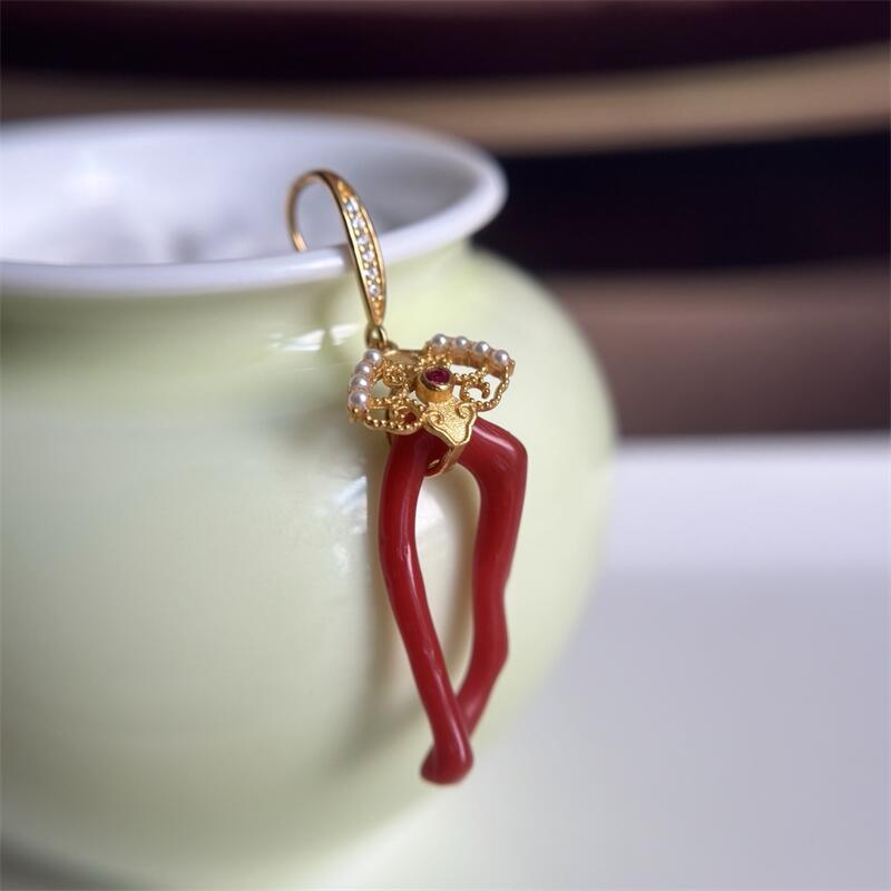 天然红珊瑚闭合圈圈银珊瑚耳坠原色宝石阿卡沙丁深海红科西嘉
