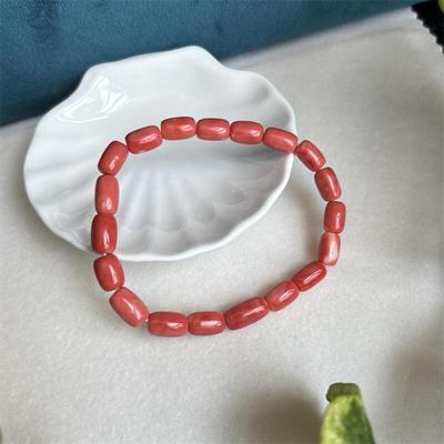 天然台湾原色阿卡莫莫momo珊瑚深海红枣珠手链手串5.6-6.3mm颂