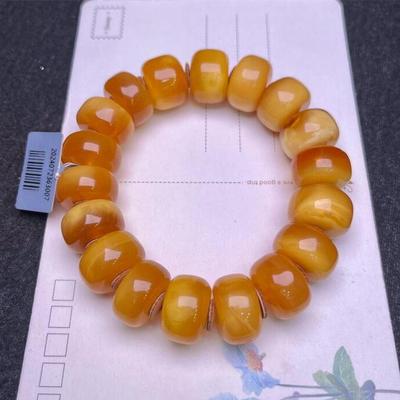 天然原矿欧洲回流老花蜡车轮手链手串18.8mm无优化无烤色琥珀秀