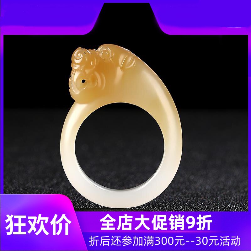 和田玉龙头戒指男士大拇指糖白玉扳指女复古手饰指环可定制mzr