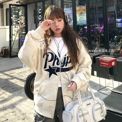 韩国潮牌phyps开衫拉链连帽卫衣minji金玟池裴真率纯棉宽松男女