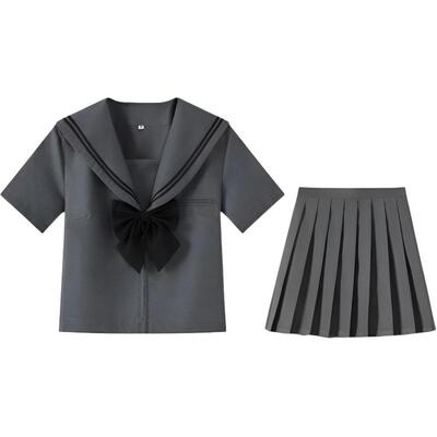 GIUHF时尚灰二本jk一套制服日系海军领水手服长袖女半身裙