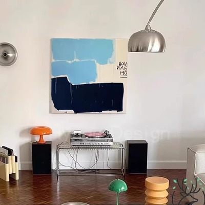 法式中古客厅装饰画包豪斯风格餐厅高级感艺术壁画撞色卧室挂画