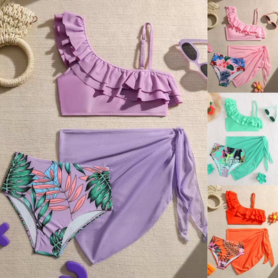 Kids Bikini女童泳衣高级感泳衣中大童分体印花比基尼沙滩裙外贸