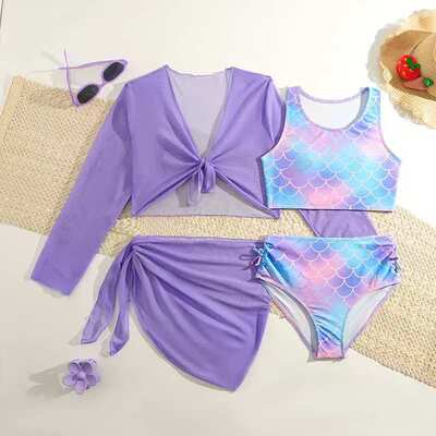 Swimsuit外贸亚马逊欧美美人鱼分体泳装中大女童比基尼泳衣罩衣