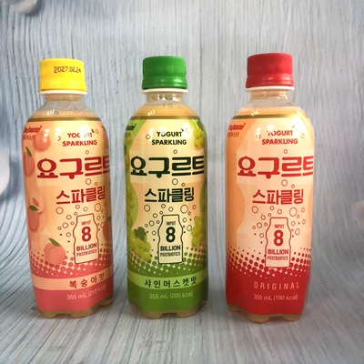 韩国进口冰灵博特0脂原味水蜜桃阳光玫瑰葡萄乳酸菌汽水355ml瓶装