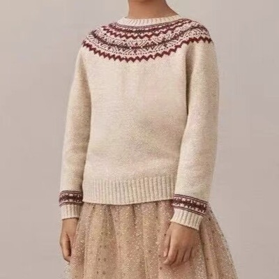 Choice.i Girl bp 女童法单费尔岛羊毛针织衫 烫钻提花毛衣