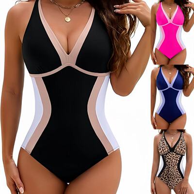 Women’s One-piece Swimsuit With V-neck, Push-up, Defined Wa