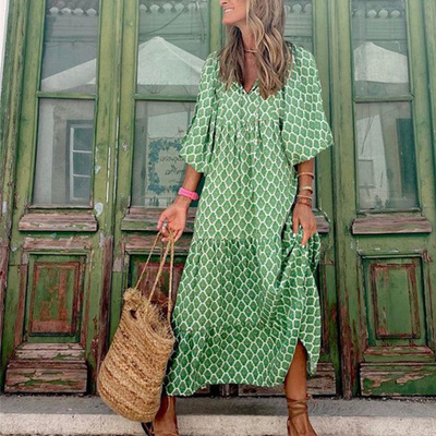 Geometric, Relaxed-fit Bohemian Style With A Round Neckline