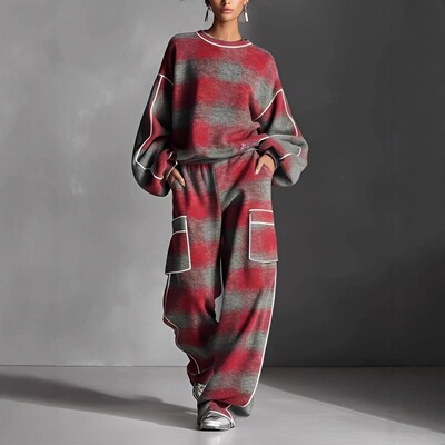 2026 Station Women's Plaid Old Sreet Style Rolled Pants Set