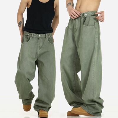 American?style Vintage Washed High?sreet rendy Straight?leg