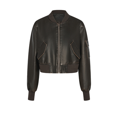 UR&DC2024秋冬新款复古机车风美拉德廓形棕色PU皮质短款外套女潮