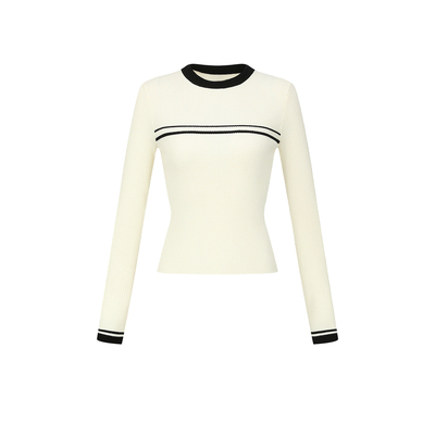 UR&DC2025秋季新款法式气质撞色条纹修身长袖针织衫女打底衫上衣