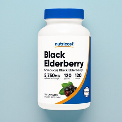 美国成人黑接骨木胶囊代购Nutricost Elderberry 120粒家人保健