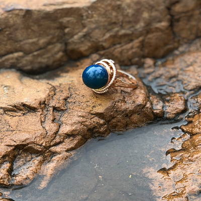 多米尼加蓝珀女戒指1.3咪净水高蓝18K镶嵌吊坠女戒俩用款多米蓝珀