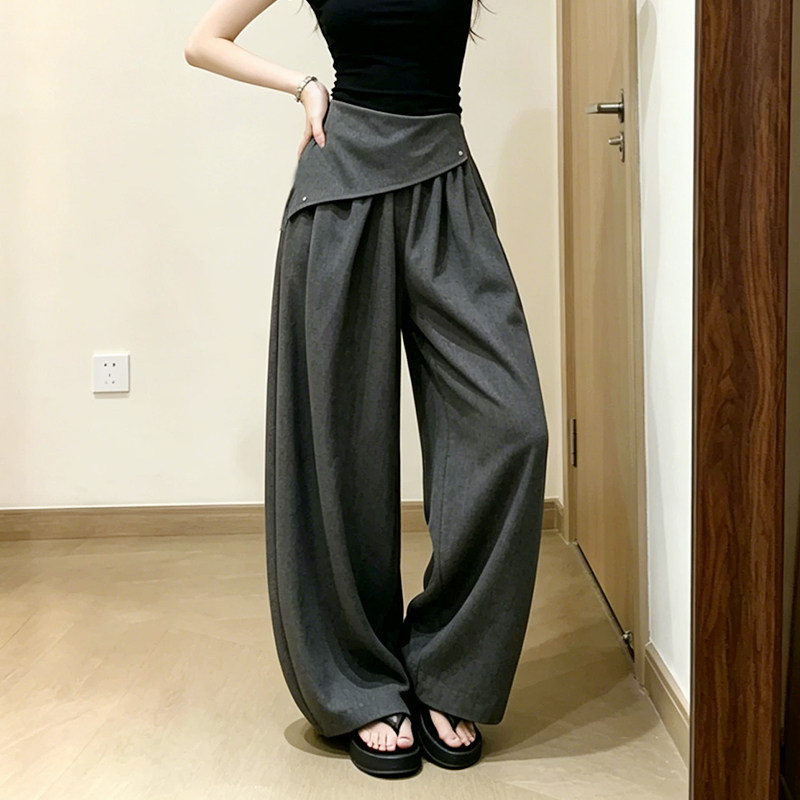 夏季新款黑色设计感休闲工装裤女宽松轻薄显瘦花苞收脚阔腿弯刀裤