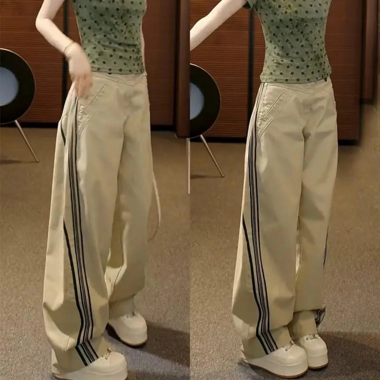 设计感时尚条纹工装裤女2026夏季新款弯刀裤显瘦百搭休闲阔腿裤子