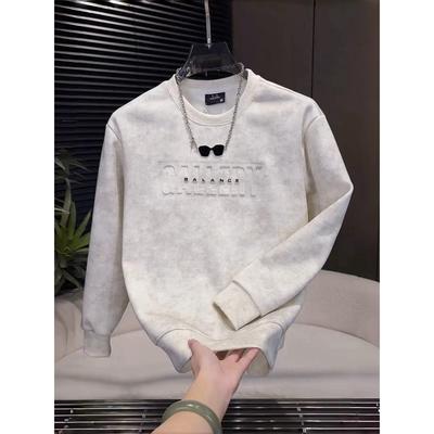 时尚扎染圆领卫衣男款春秋季2025新款潮牌钢印字母休闲内搭打底衫