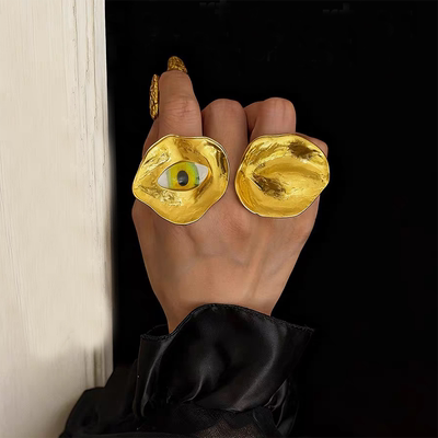 个性抽象恶魔之眼眼睛双环戒指女