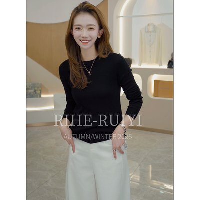 RH【肌底扬子质感显瘦48支扬子纱100精纺绵羊毛套头针织毛衣8812