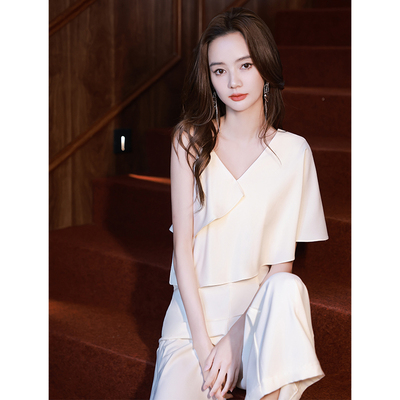 香槟色晚礼服裙女轻奢小众高端主持人高级感端庄大气连体裤裙裤装