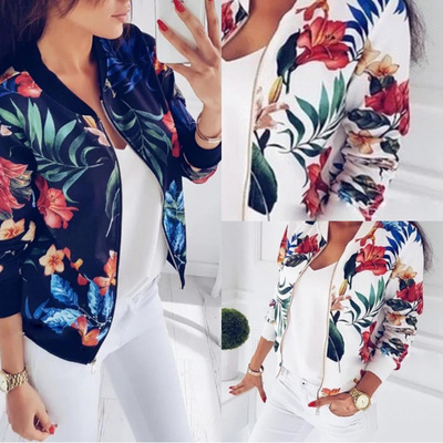 Women's patterned short jacket女性花色时尚夹克衫短款印花外套
