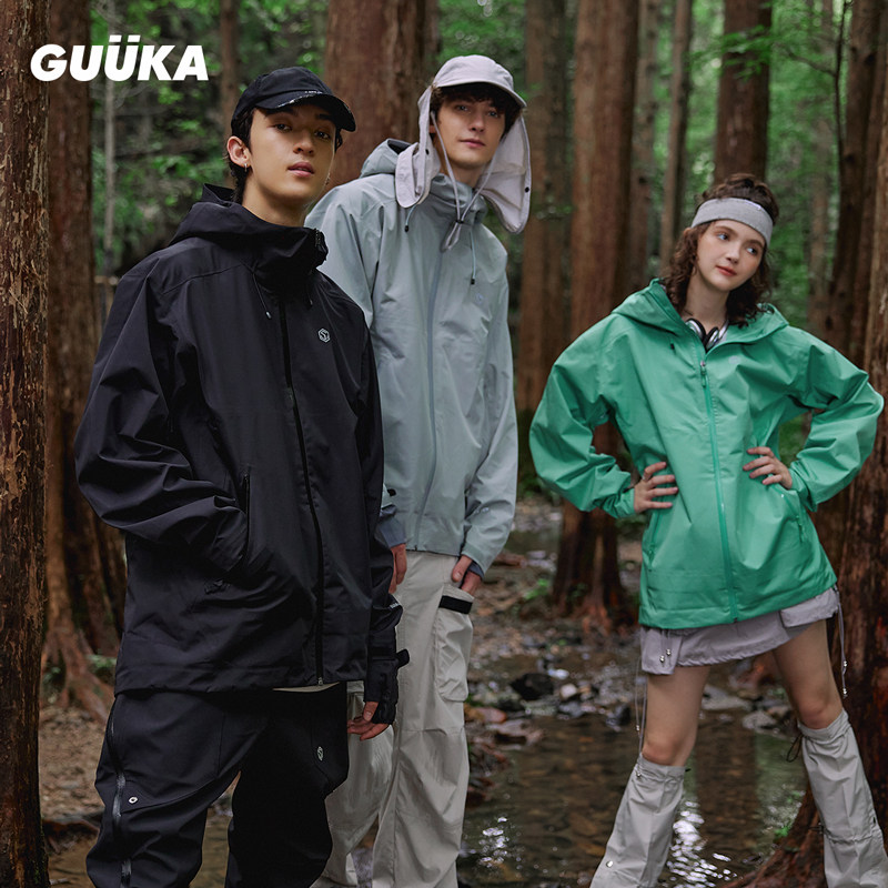 GUUKA TECH机能户外浅蓝色硬壳冲锋衣外套男秋季情侣热封压胶风衣_虎窝淘