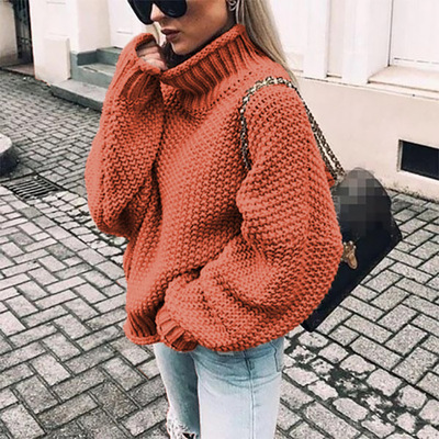 Women thick thread high neck bat sleeve knitted sweater毛衣