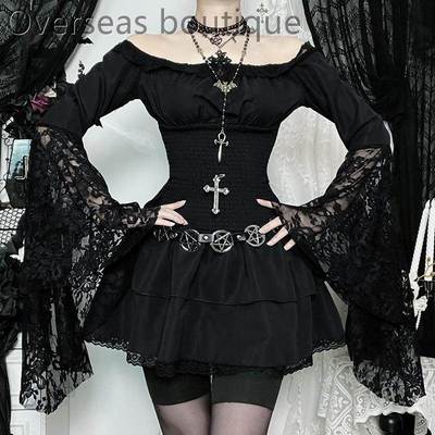 一字肩塑腰连衣裙哥特显瘦短裙