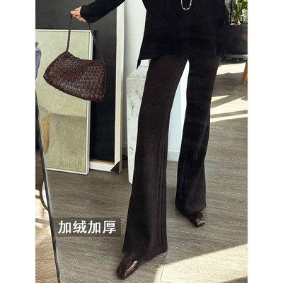 显腿长加绒加厚开衩微喇叭西裤
