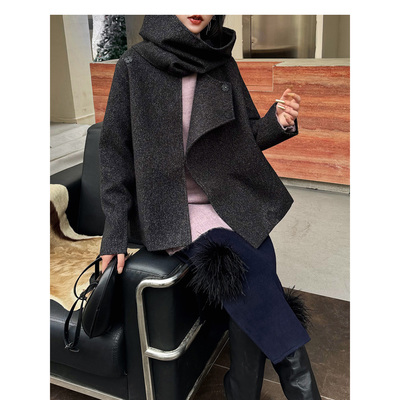 围巾脖套翻领外套羊毛呢西裤套装