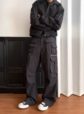 高街重工设计感多口袋宽松工装裤