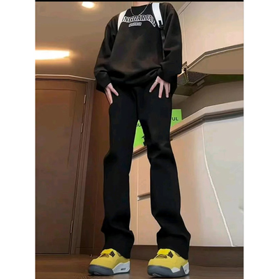 美式复古直筒垂感修身系水洗做旧微喇F21-SZ774085