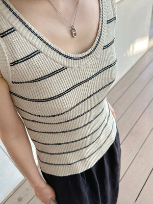 棉麻无袖针织上衣修身坑条显瘦针织吊带背心DGGZ24601