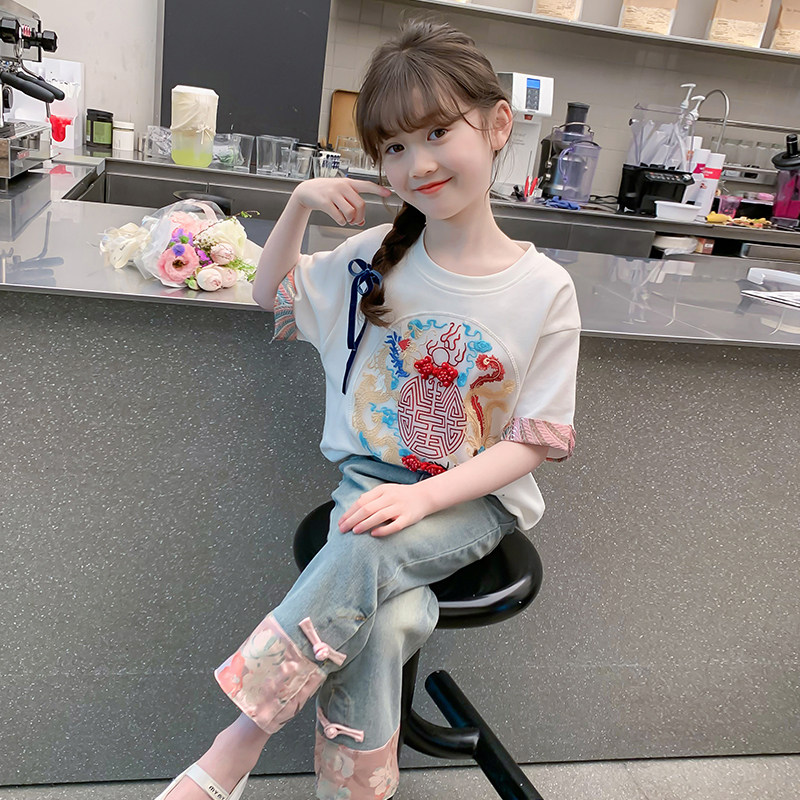 女童夏装套装2026新款儿童夏款网红洋气中式国风夏季小女孩两件套
