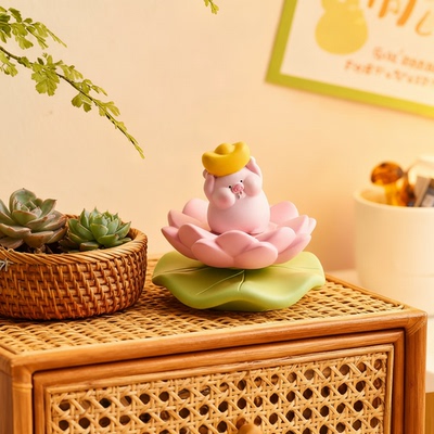 新中式树脂小猪莲花桌面摆件乔迁