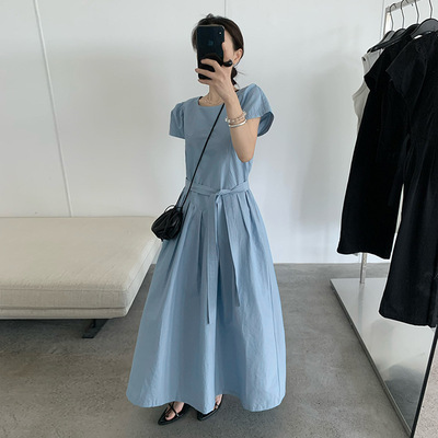 TG 韩版前后两穿排扣飞飞袖连衣裙女2025夏季新款系带长裙24814