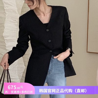 春秋设计感黑色v领西装外套女装benito正品韩国代购简约高级上衣