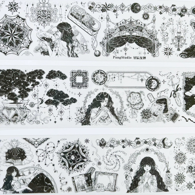 整卷 星辰女神 台产PET手帐胶带 Pangstudio黑白风人物装饰素材