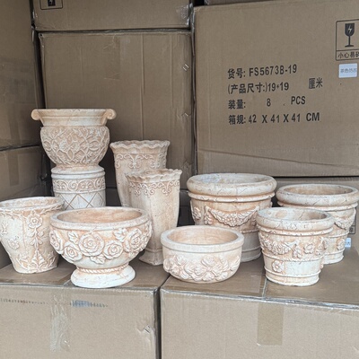 手压粗陶花盆花园装饰杂货摆件复古做旧花盆透水透气陶盆草花角堇