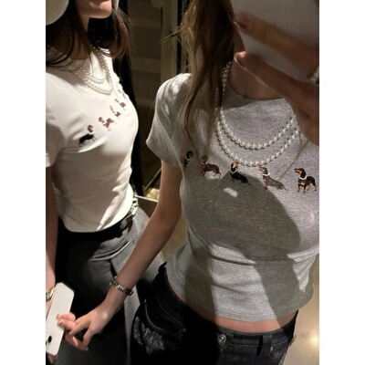 Jennie同款腊肠小狗短袖T恤显瘦