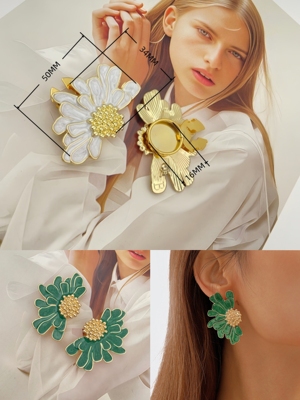 白鹿同款法式复古层次感雏菊花朵衬衫免缝纽扣袖扣氛围感装饰耳钉
