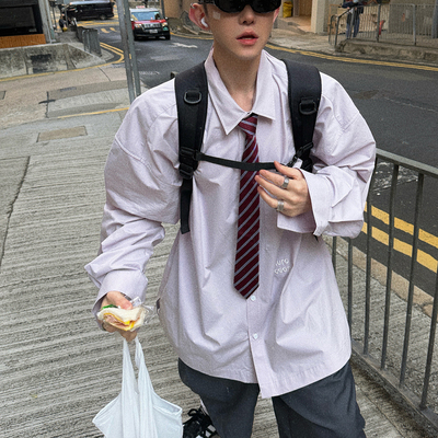 Aurocean 奶痞浅粉色长袖衬衫 oversize宽肩廓形松弛感衬衣