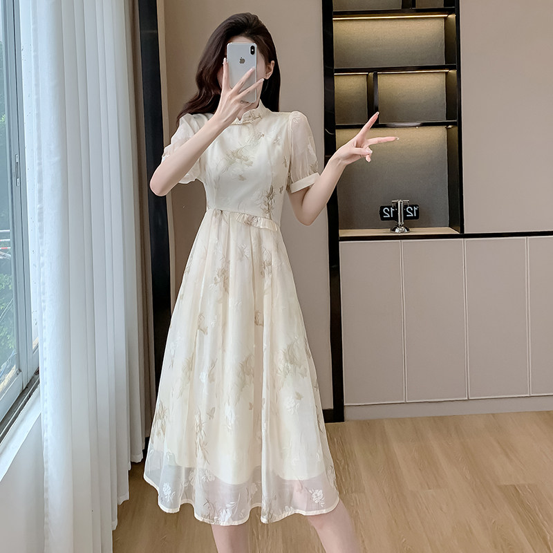 新中式改良连衣裙女2026夏季新款女装收腰国风旗袍A字裙短袖裙子