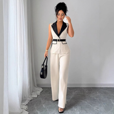 Strapless straight leg pants women's suit vest抹胸直筒长裤女