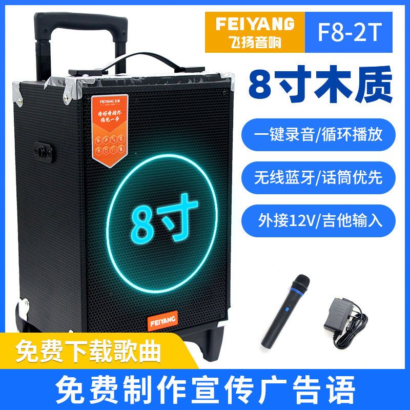 飞扬F8-2广场舞音响8寸便携式移动拉杆插卡盘外接12V电瓶户外音箱